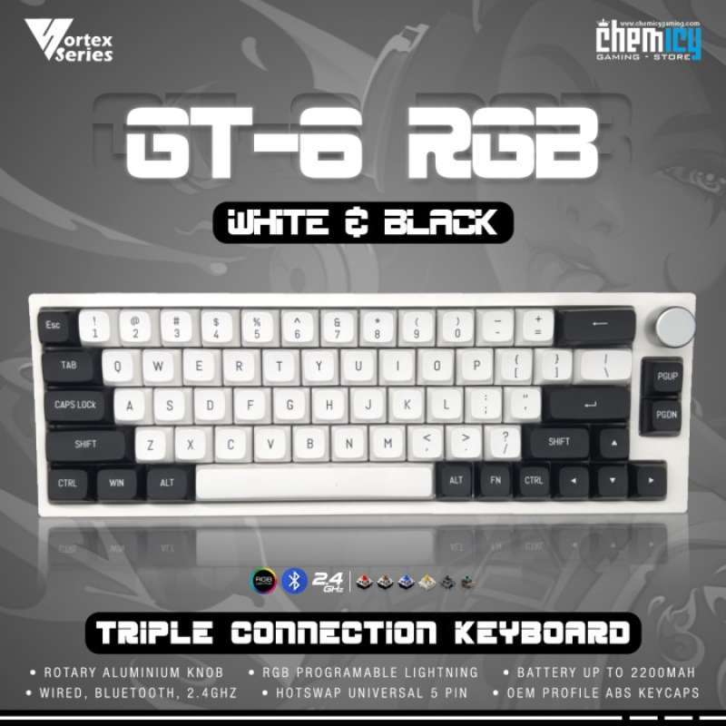 Jual Vortex Series Gt6 / Gt-6 White & Black Wireless Gaming Keyboards ...