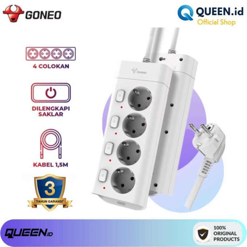 Jual Goneo Gongniu Stop Kontak Power Strip Plug 4 Lubang Switch Kabel 1 ...