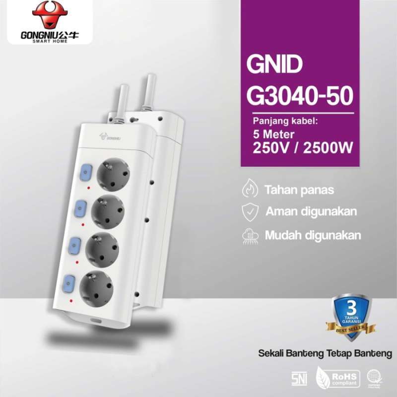 Jual Goneo Gongniu Stop Kontak Power Strip Plug 4 Lubang Switch Kabel 1 ...