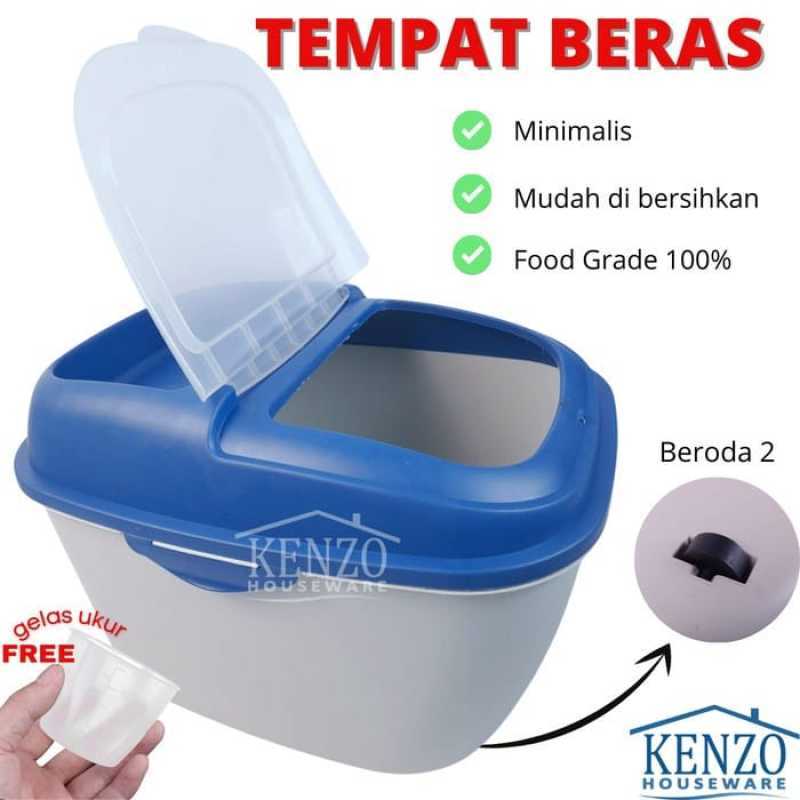 Jual rice box container/tempat penyimpanan beras + roda & cup/tempat ...