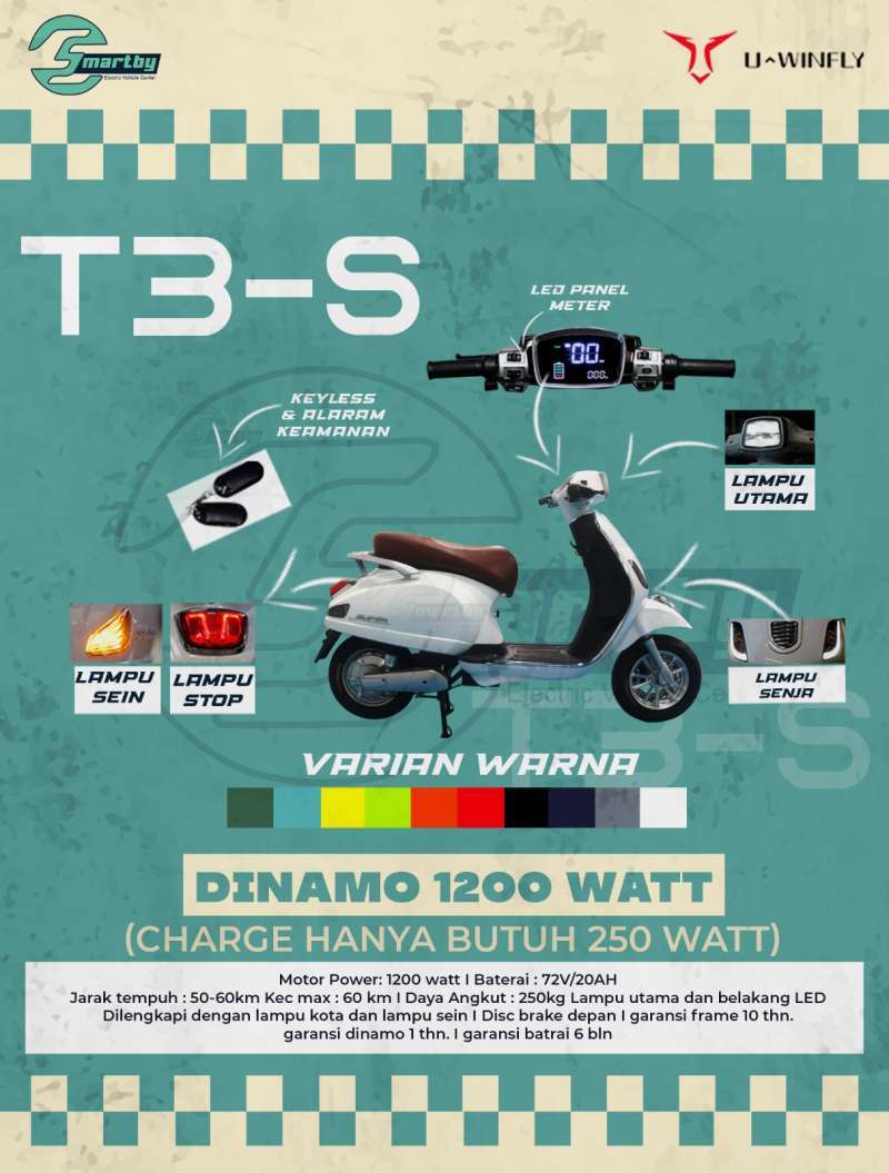 Jual Sepeda Motor Listrik T3 S Vespa Uwinfly 1200 Watt T3 S T3-s ...