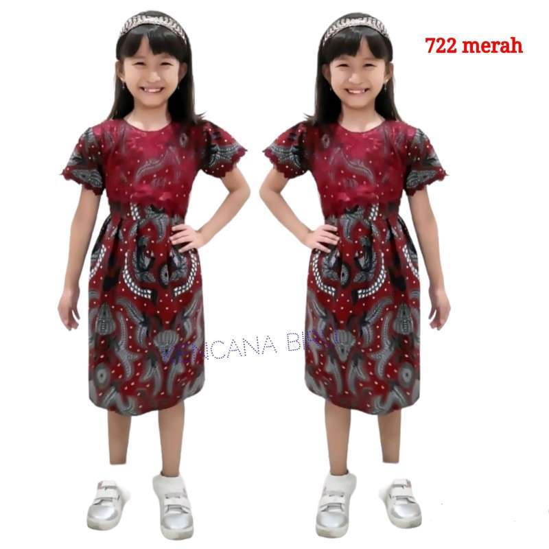 Jual 722 Merah rok gaun dress batik anak perempuan seragam keluarga ...