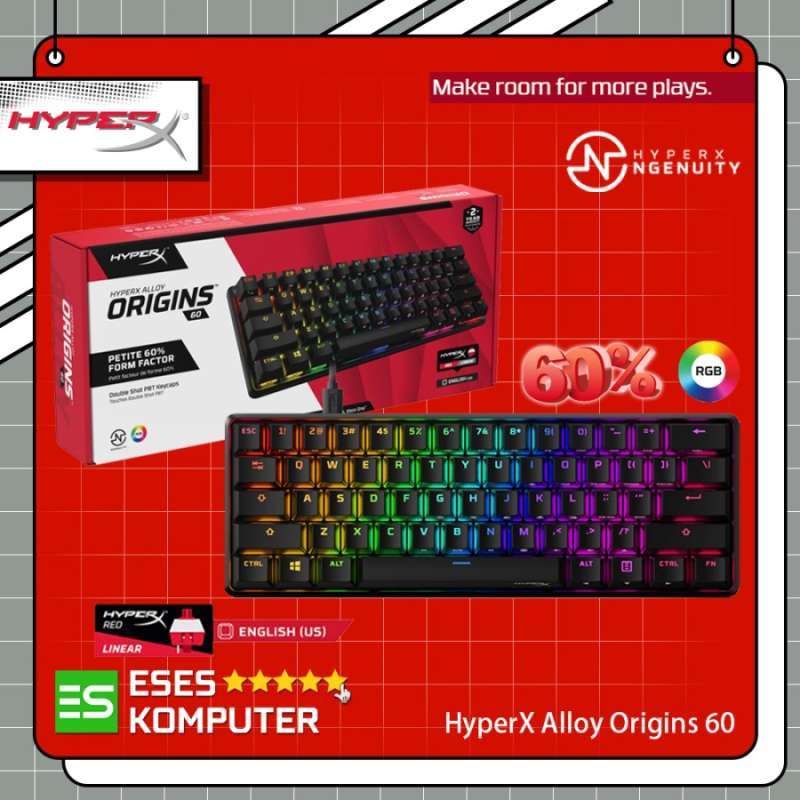 Jual Keyboard HyperX Alloy Origins 60 Mini Red Switch | 60% Layout ...