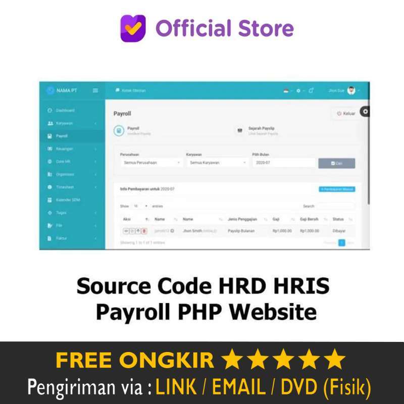 Promo Software Berbasis Web HRD HRIS Payroll dan Penggajian Absensi Cuti PHP Source Code Premium ...