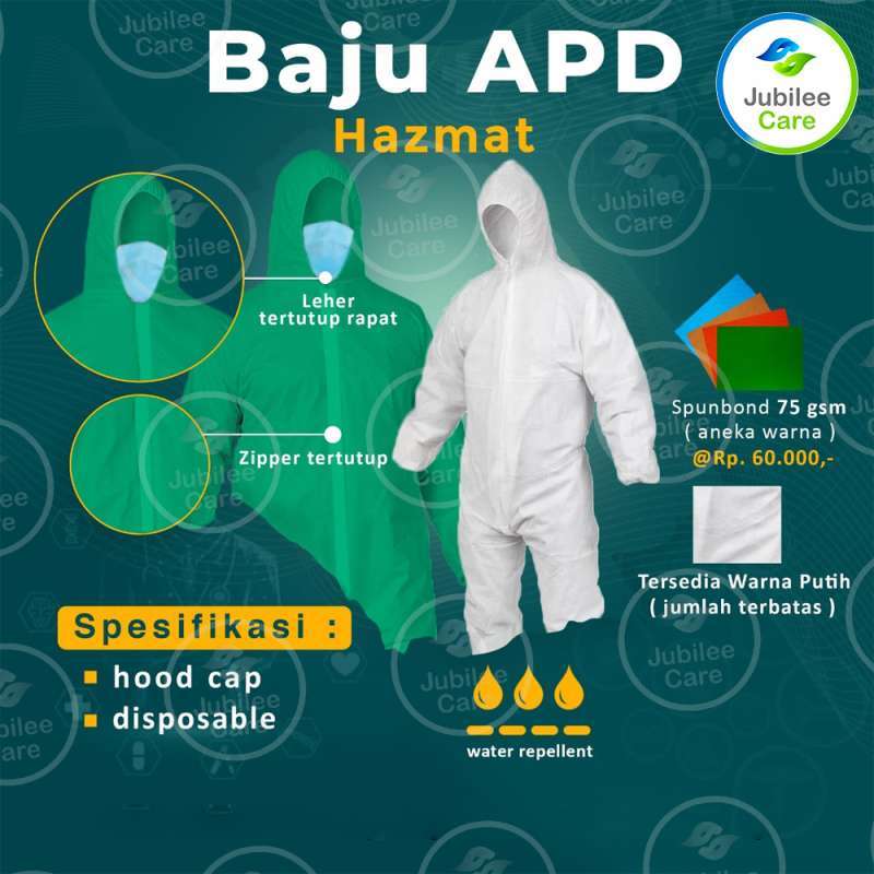 Jual Baju APD / Hazmat Suit 75GSM - Water Repellent - Disposable (warna ...