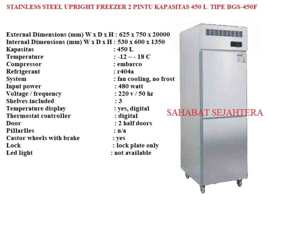 Jual Stainless Steel Uprigt Freezer 2 Pintu Kapasitas 450 L TIPE BGS ...