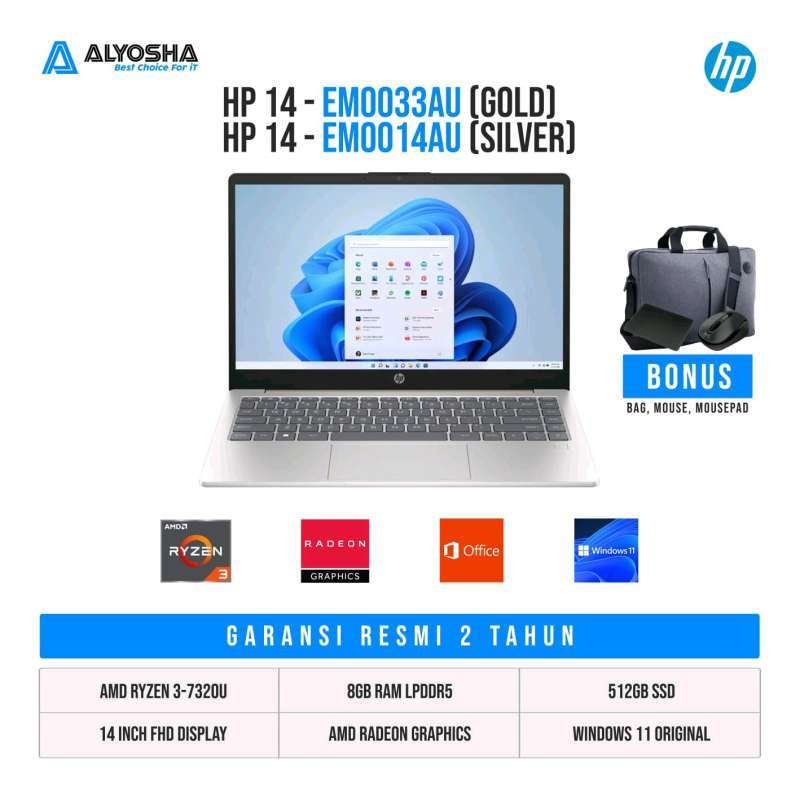 Promo Hp Laptop 14-em0033au Gold | Amd Ryzen 3-7320u Windows 11 + Ohs ...