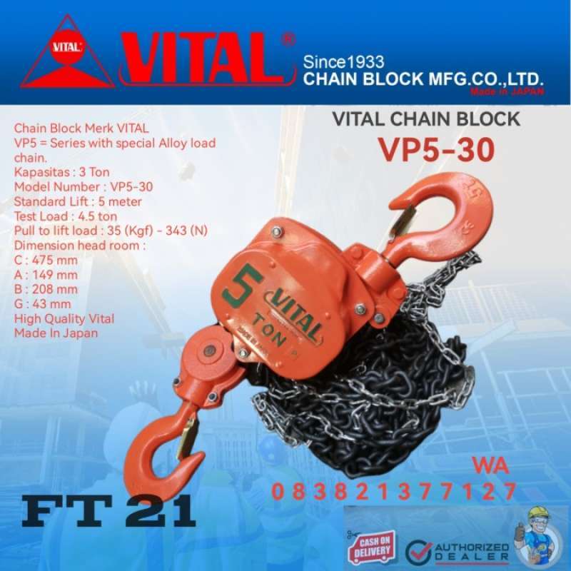 Promo Chain Block Vital 5 Ton 5 Meter Takel Kerekan Hoist Manual Diskon ...