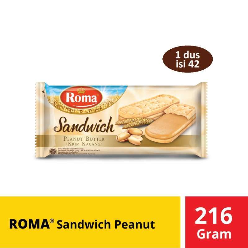 Promo ROMA Sandwich Peanut Butter Biskuit [216 g/ 42 pcs/ Karton ...
