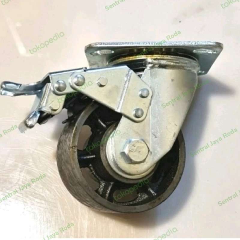 Promo Roda Besi Heavy Duty 4 inch Rem + Putar Diskon 23% di Seller ...