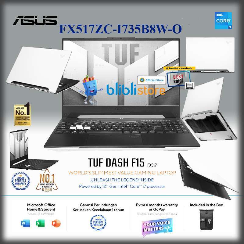 Jual ASUS GAMING TUF DASH F15 FX517ZC-I735B8W-O WHITE CORE i7-12650 di ...