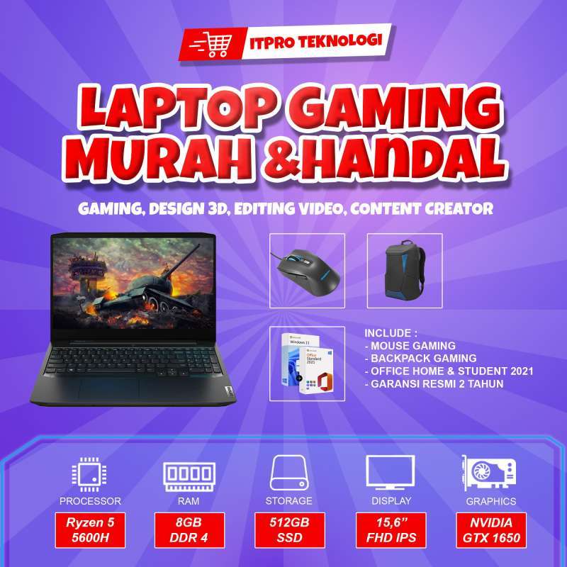 Jual Lenovo Ideapad Gaming 3 36id Ryzen 5 5600h 16gb 512ssd Gtx1650 4gb Di Seller Itpro