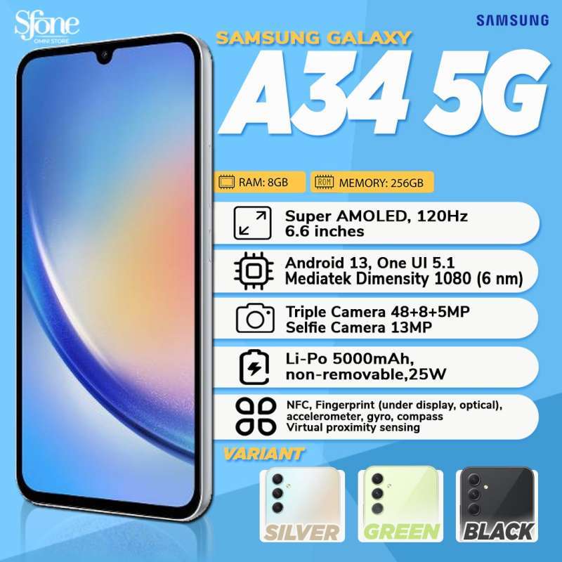 Jual Samsung Galaxy A34 5G 8/256GB Garansi Resmi SEIN - Awesome Silver ...