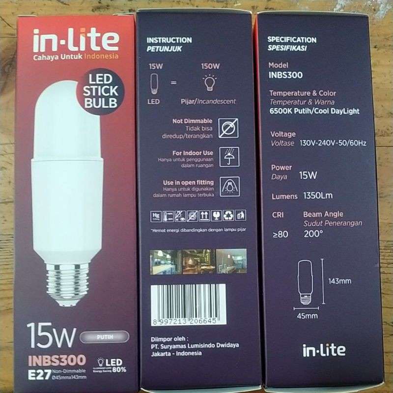 Promo Lampu LED Stick Bulb In-lite 15 Watt Putih Diskon 20% di Seller ...
