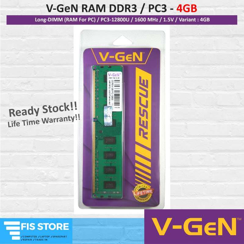 Jual V-GeN Rescue RAM DDR3 / RAM VGEN PC3 4GB / Long-DIMM / Ram PC di ...