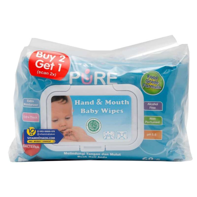 Promo Pure Baby Hand And Mouth Baby Wipes Tisu Basah Anak [60 Sheets ...