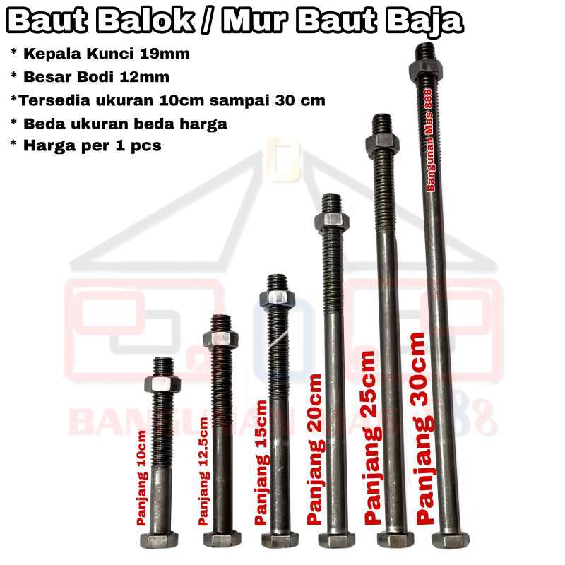 Jual Baut Balok Baja kunci 19mm panjang 20cm (1/2x8) - BANGUNAN MAS 888 ...