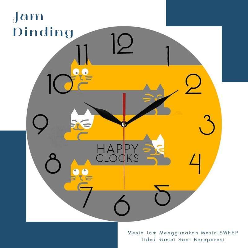 Jual Jam Dinding Unik Lucu Untuk Anak-Anak Motif Happy Clocks Kucing ...