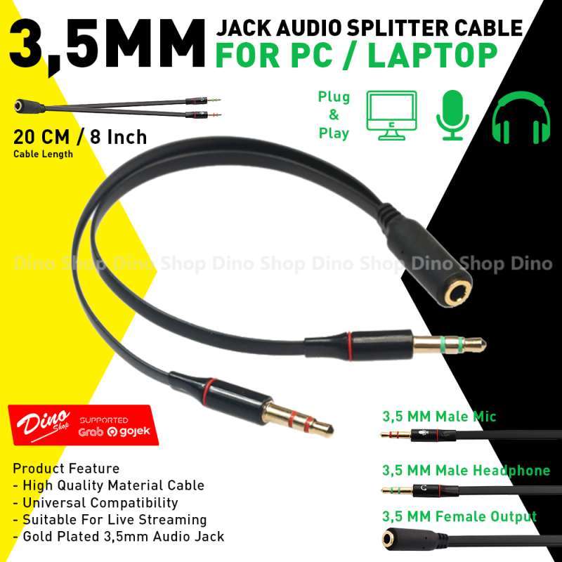 Promo Audio Splitter Combiner 1 Female 2 Male Mic Adapter Kabel Jack PC ...