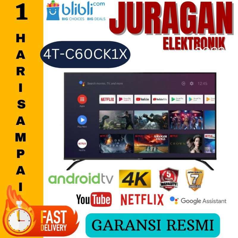 Jual SHARP 4T-C60CK1X TV 60 Inch Smart Android UHD 4K Google Assistant ...