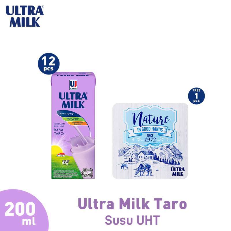 Jual Ultra Milk Susu UHT Taro [12x200mL] + Free Tatakan Gelas di Seller ...