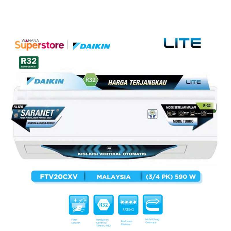Promo Daikin AC Split Standard Malaysia 0,75 PK ( 3/4 PK ) - FTV20CXV14 ...