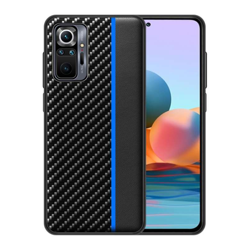 Jual Case Redmi Note 10/Note 10 Pro PU Leather Carbon - Biru Redmi Note ...