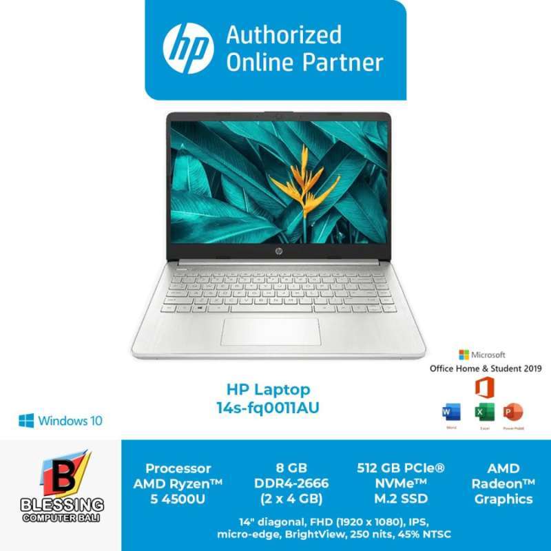 Jual HP 14s fq0011AU 1X9M8PA Ryzen 5 4500U 8GB 512GB W10 OHS di Seller Blessing Computer ...
