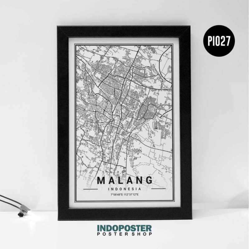 Jual Poster Peta Map Kota Malang Jawa Timur Indonesia A3 45X30cm di ...