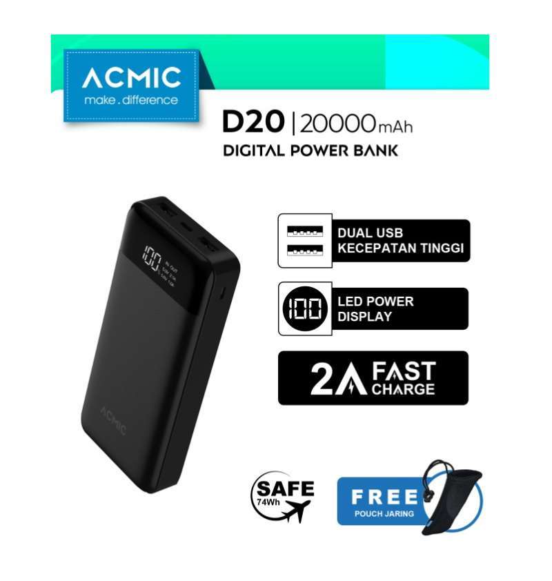 Jual Acmic D20 20000mah Digital Display + 2a Fast Charge Powerbank Di ...