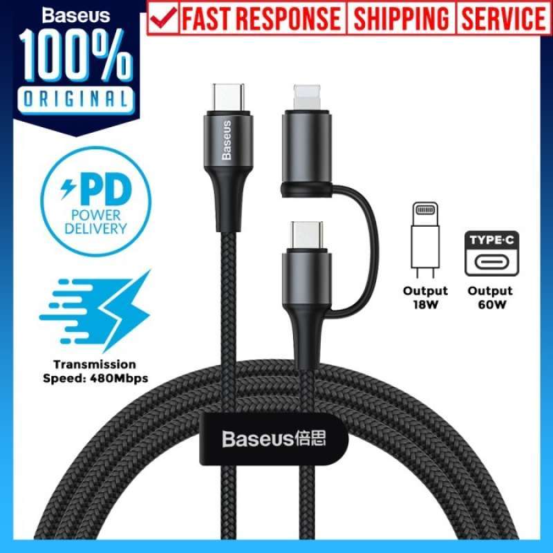 Jual USB Type C to USB C & Lightning iPhone Baseus Twins Data Cable ...