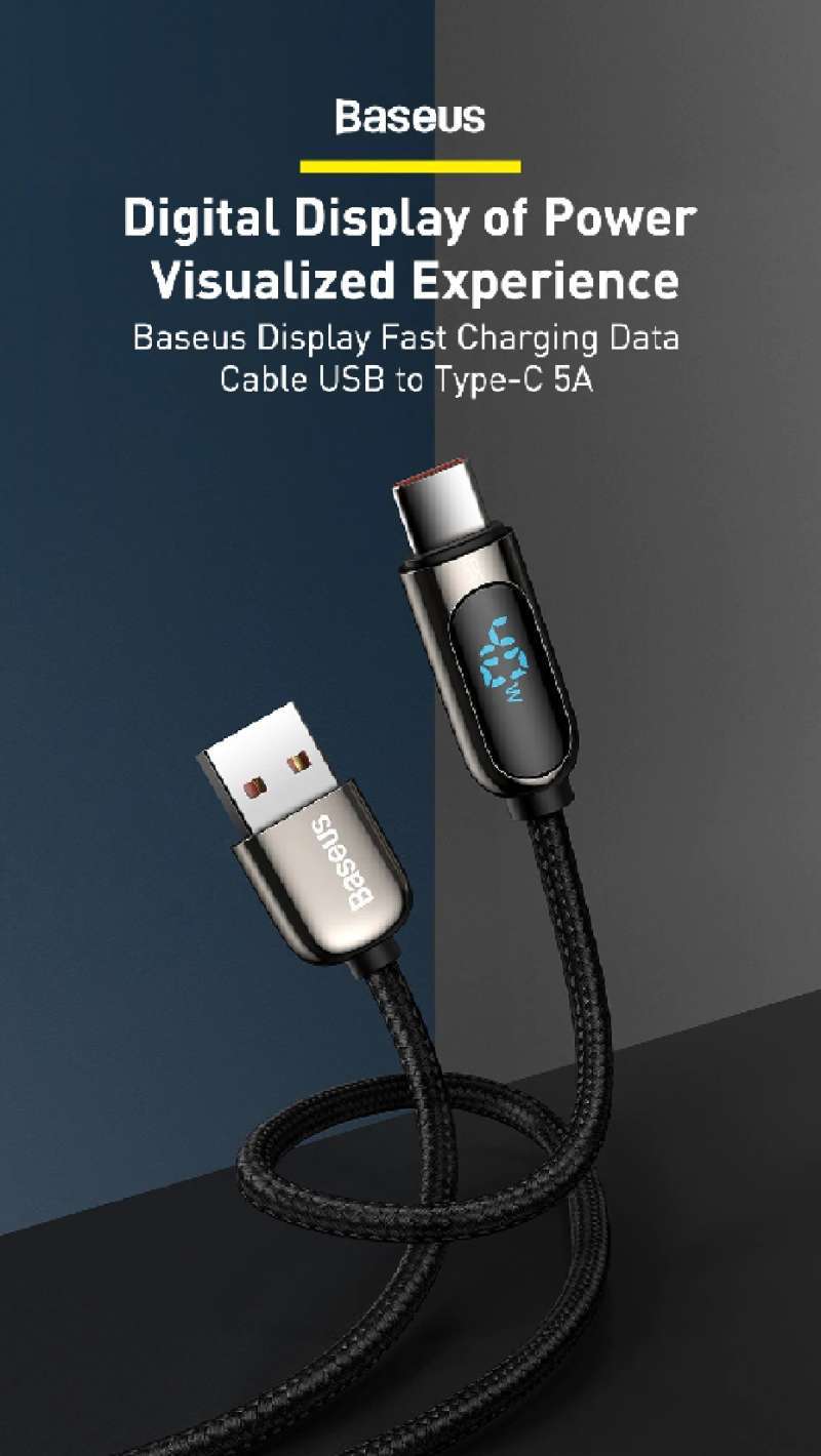 Jual Baseus Digital Display Voltage Led Display Cable USB Type C 5A 2 ...