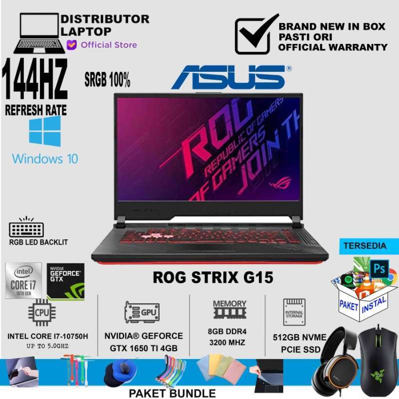 Jual ASUS ROG Strix G15 Core i7 10750H GTX1650Ti 8GB 512GB 144Hz Win10 ...