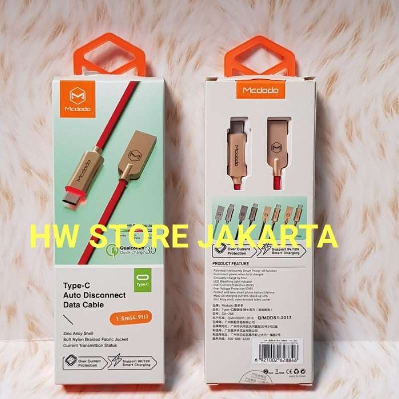 Promo Kabel USB C Type C McDodo Auto Disconnect Type C 1.5 M QC 3.0 RED ...