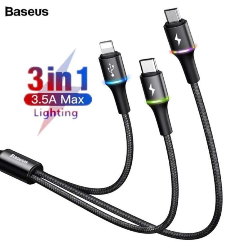 Jual BASEUS Kabel Data LED 3 in 1 Micro Type C Lightning 3.5A Fast ...