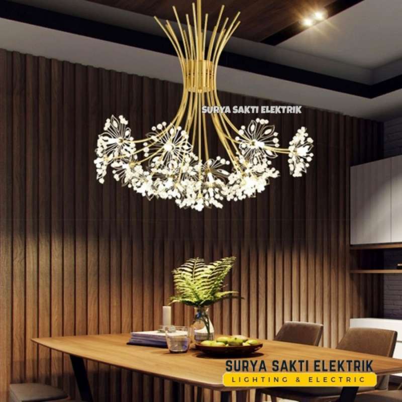 Jual LAMPU GANTUNG LED MODERN ART DECO KRISTAL GOLD EMAS LENGKAP RUANG ...