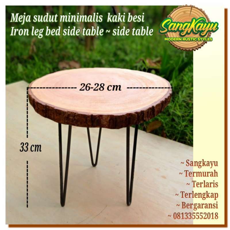 Jual Side table kayu Meja bed side table 26-28 cm meja kaki besi kayu ...