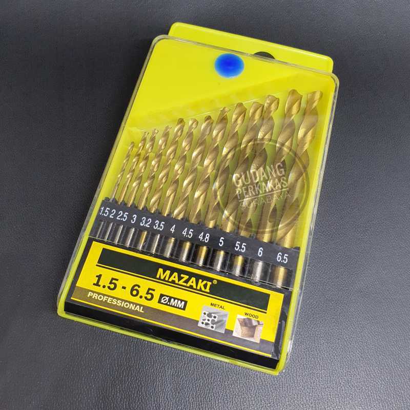 Jual MATA BOR BESI 13 PC SET BOR KUNING SET 1-6 MM BOR HSS DRILL BITS ...