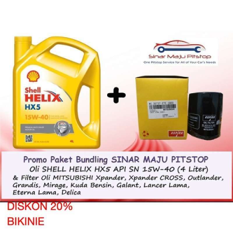 Promo Oli SHELL HELIX HX5 15W-40 SN 4 Liter & Filter Oli MITSUBISHI ...