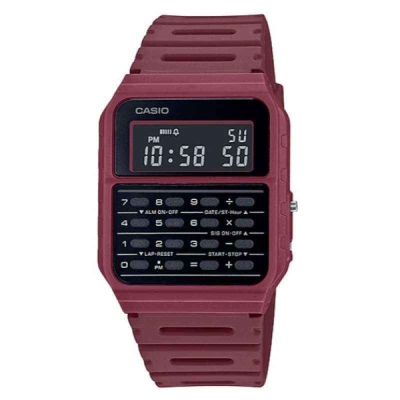 Promo Jam Tangan Pria Casio Data Bank Calculator Maroon Resin CA-53WF ...