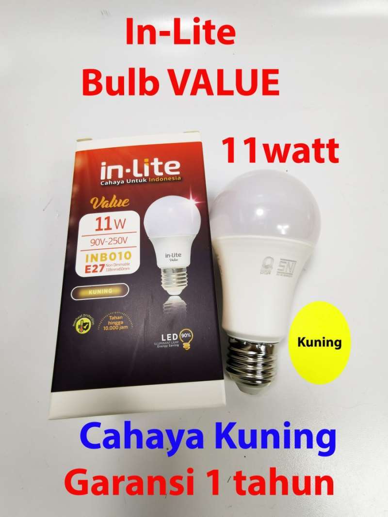 Jual cahaya KUNING VALUE lampu bulb led 11w merk in-lite inlite garansi ...