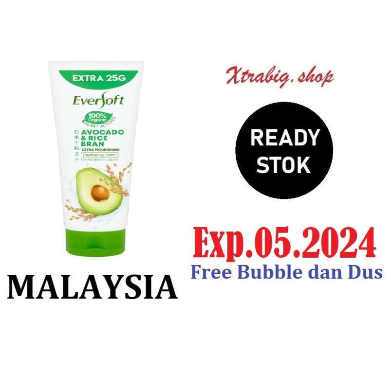 Jual Eversoft Avocado & Rice Bran 195gr free 25gr facial foam Sabun ...