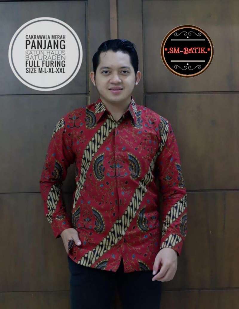 Promo Batik Pria Premium Warna Merah/baju Batik Pria Lengan Panjang ...