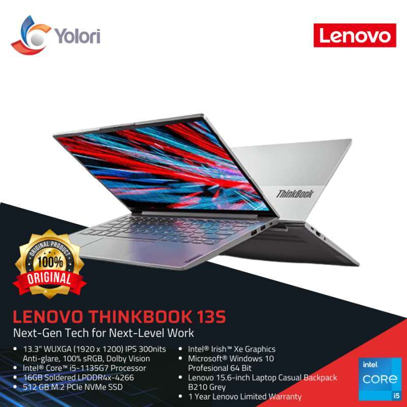Promo Lenovo Thinkbook 13s G2 Itl I5 1135g7 16gb 512gb Intel Irish Xe Windows 10 Pro 20v90043id