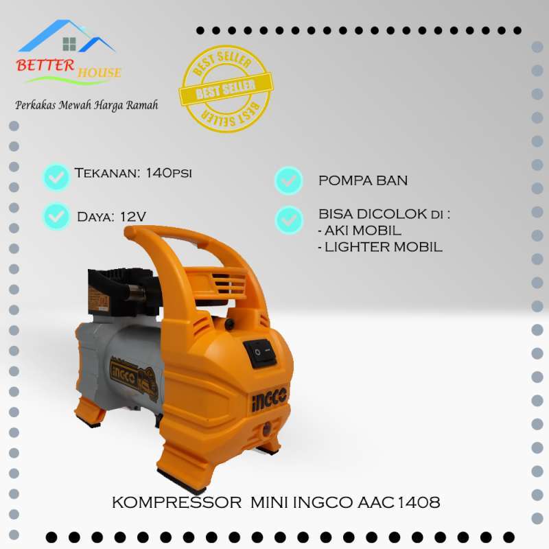 Jual KOMPRESSOR MINI POMPA ANGIN BAN SEPEDA MOBIL MOTOR INGCO AAC1408 ...