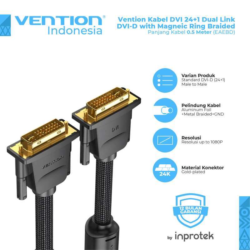 Jual Vention Kabel DVI 24+1 Dual Link DVI-D with Magneic Ring Braided ...