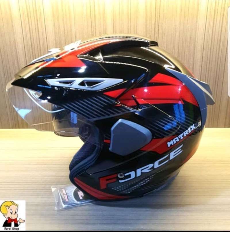 Jual Helm Half Face Dewasa Double Visor Anti Pecah SNI Matrix Black Red ...