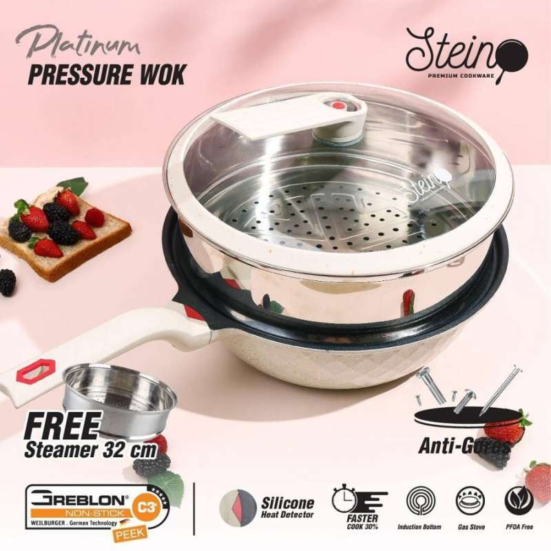 Jual (BONUS SABUT NYLON) Steincookware Stein Platinum Pressure Wok Cooker 32cm HIJAU / CREAM ...