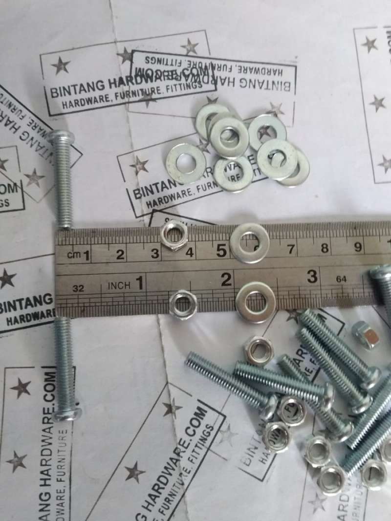 Jual BAUT JP 5X25 MM SET ISI 10 PASANG BAUT PUTIH RING PLAT MUR PUTIH ...