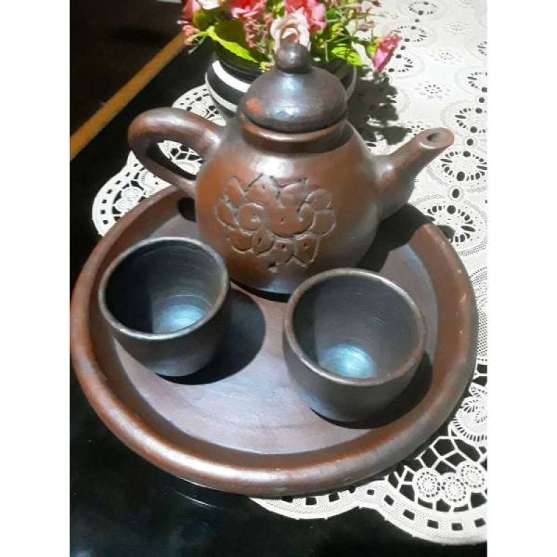 Jual 1 Set Teko Teh Poci Gerabah Tanah Liat 2 Gelas di Seller ...